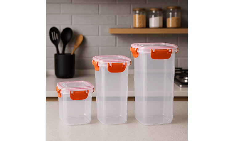 3 PIECE COLORED AIRTIGHT FOOD STORAGE CONTAINER SET | ASUDE PLASTIK